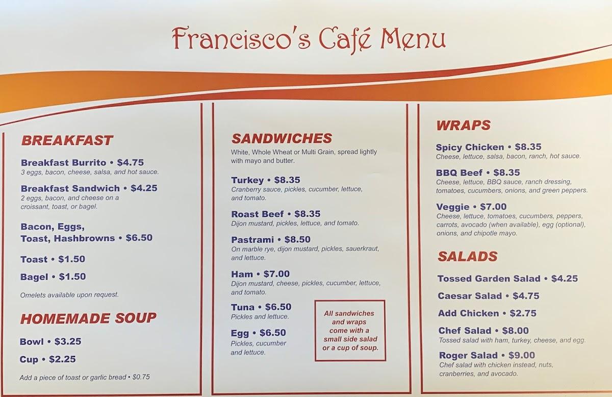Menu at Francisco's Cafe & Catering, Abbotsford