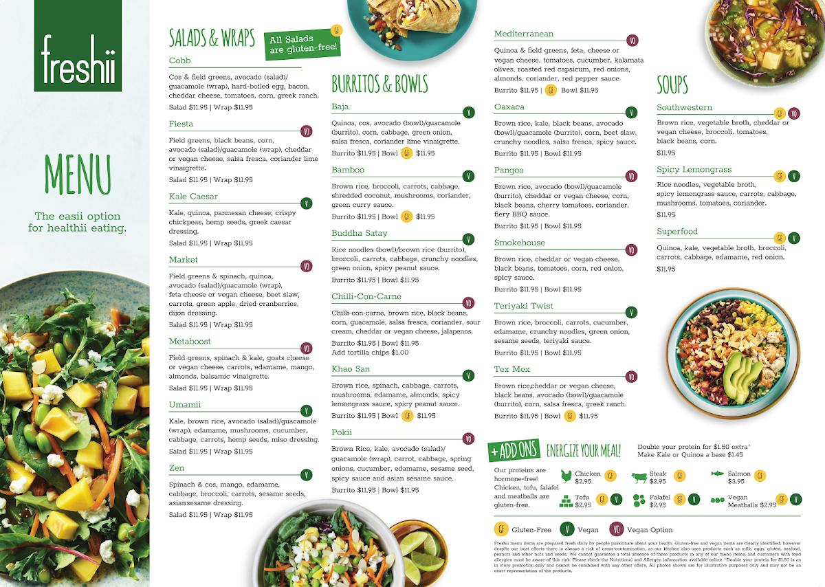 Menu at Freshii restaurant, Maylands