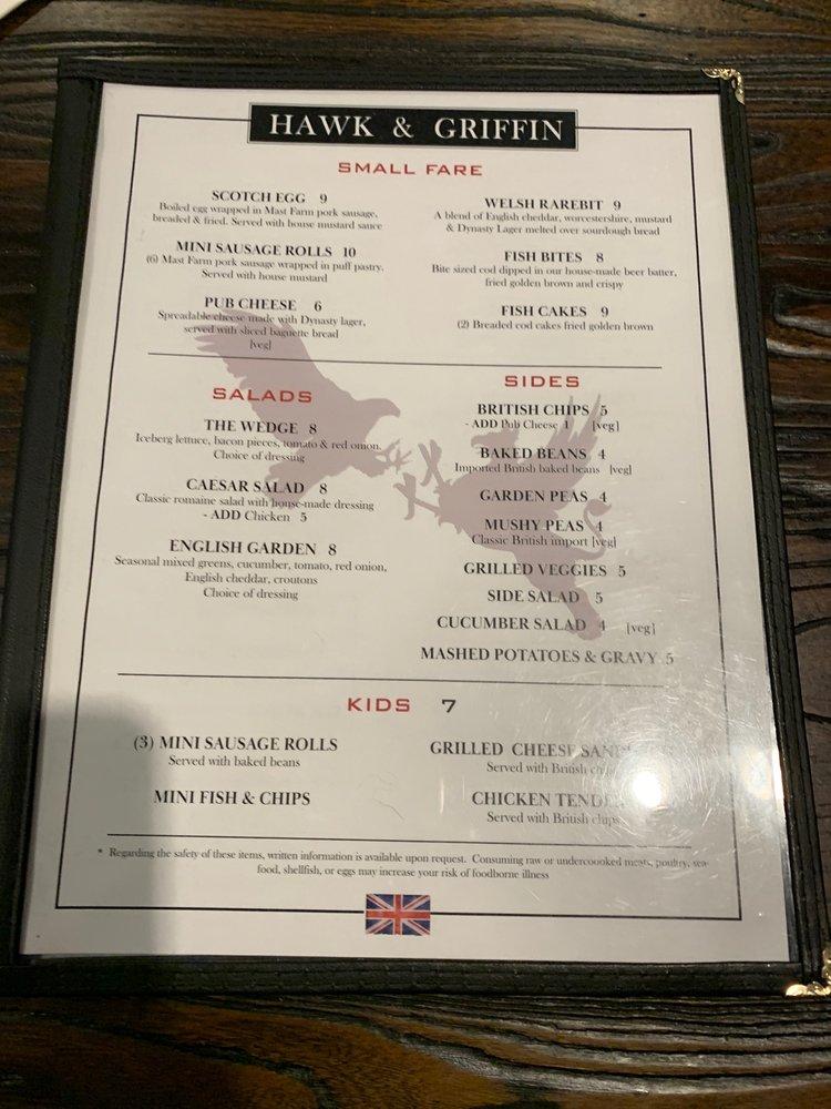 Menu at Hawk & Griffin pub & bar, Vienna