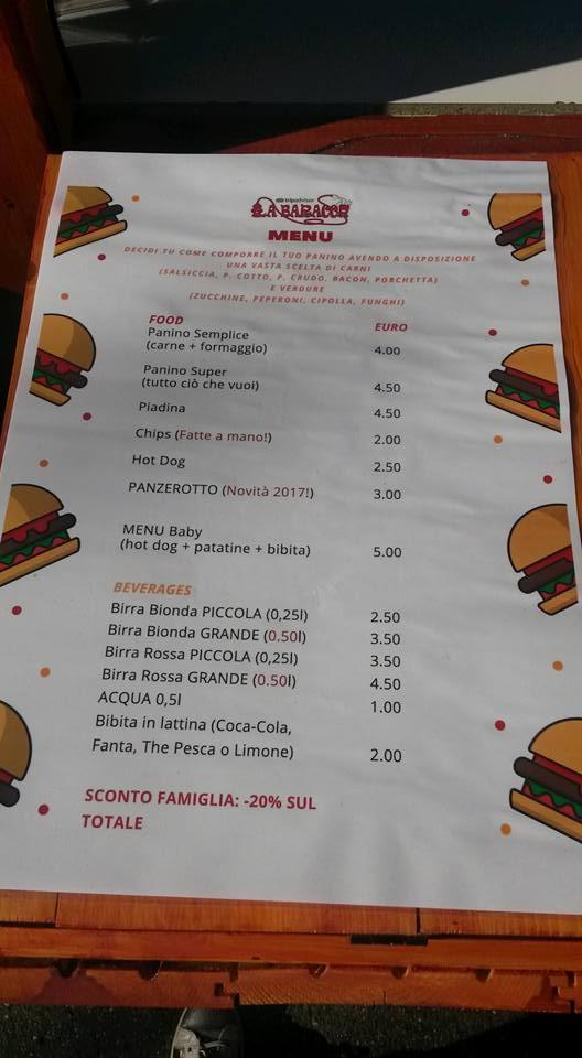 Menu da La baracca, Padova