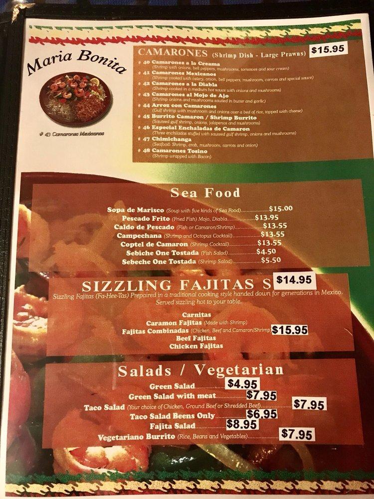 Menu at Maria Bonita restaurant, Beaverton