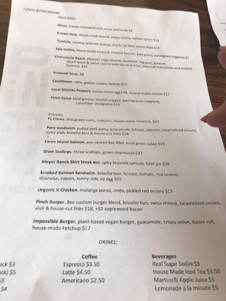 Menu at PINCH KITCHEN+BAR, Miami