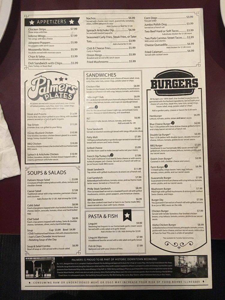 Menu at Palmers East pub & bar, Redmond