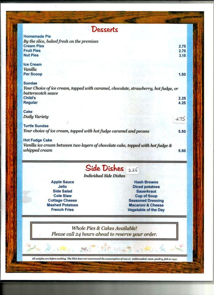 Menu at The Cottage Restaurant, Hanover