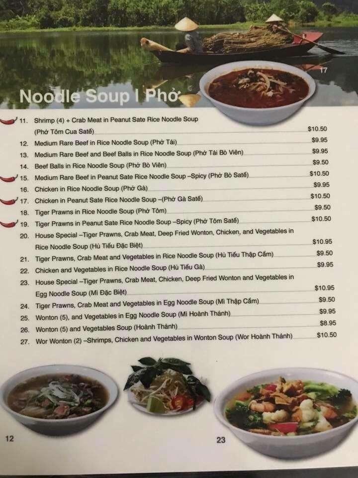 Menu at Nho Saigon restaurant, Calgary