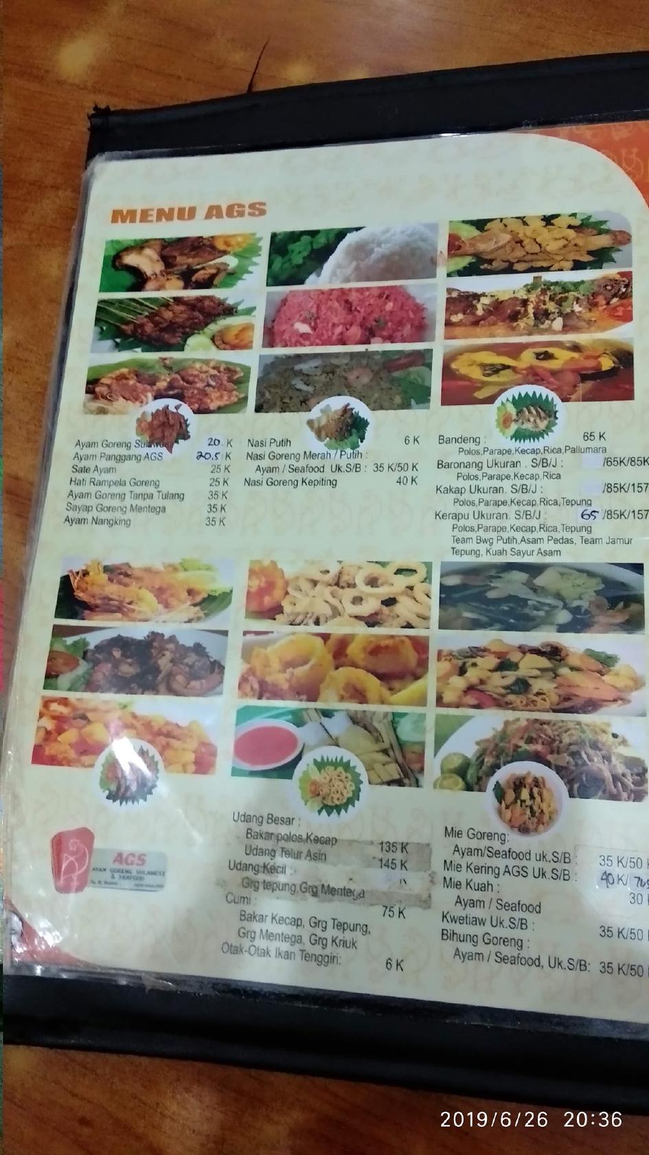 Menu at AGS Ny Hj Nursiah restaurant, Makassar