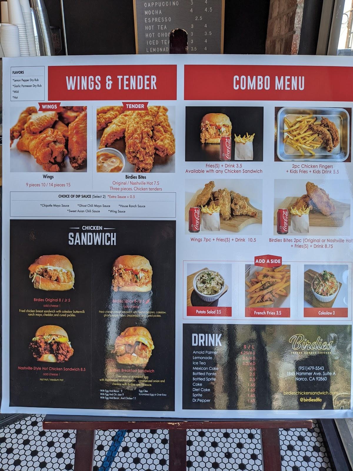 Menu at Birdies restaurant, Norco