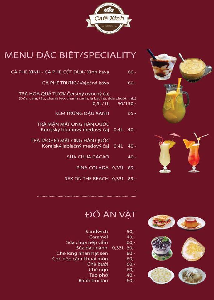 Menu at Café Xinh cafe, Prague, Little Hanoi