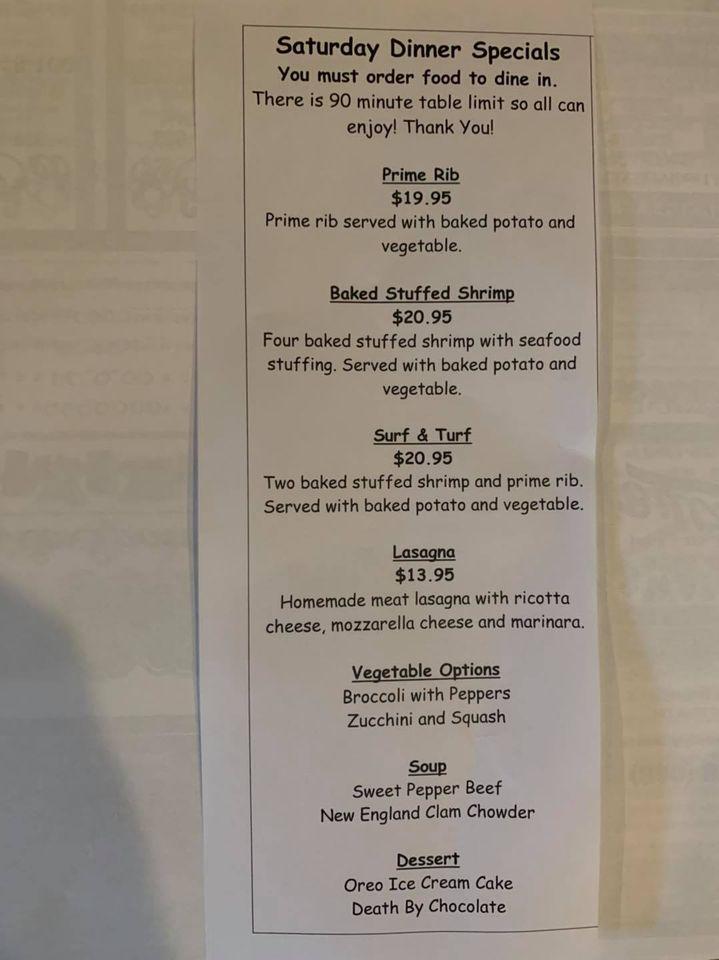 Menu at Casey's Cafe, Ellington