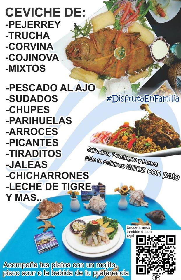 Menu at Arrecife Azul restaurant, Cusco