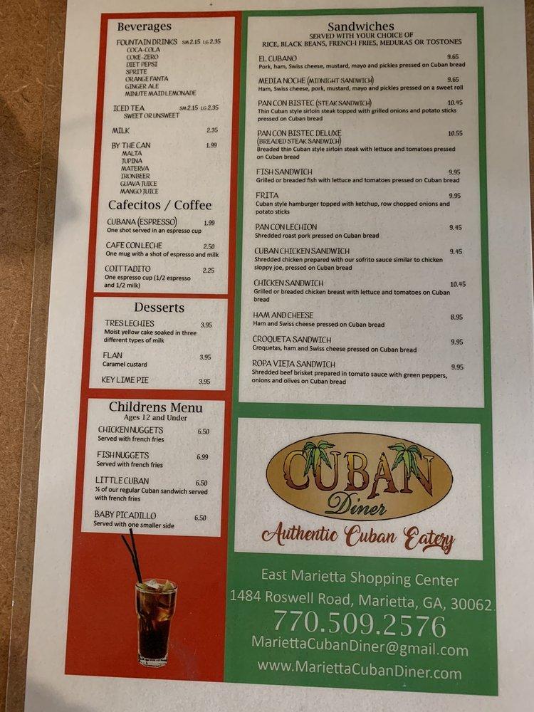 Menu at Cuban Diner desserts, Marietta