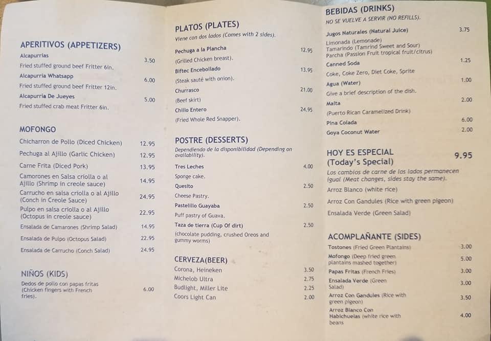 Menu at Lechonera El Flamboyan restaurant, Ocean Springs