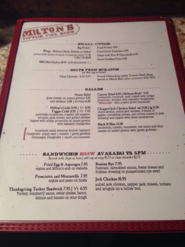 Menu at Milton's pub & bar, Crystal