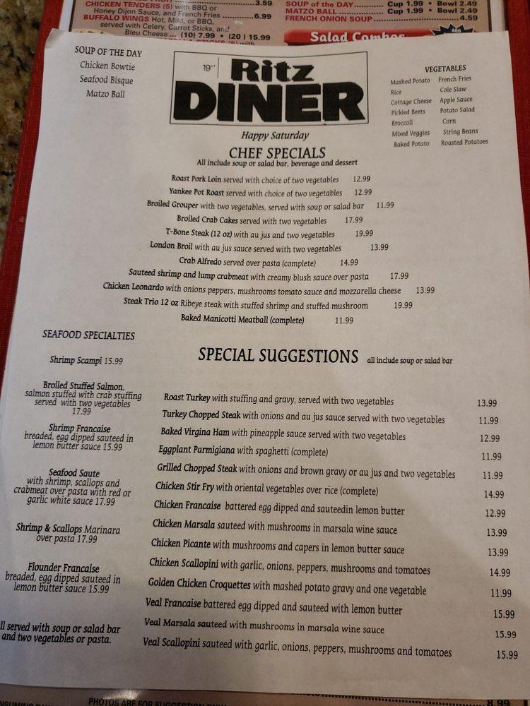 Menu at RITZ Diner restaurant, Philadelphia