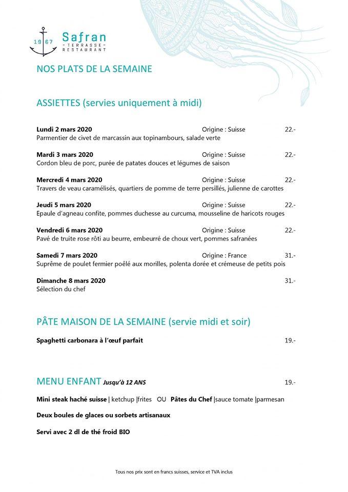 Menu at Safran, Montreux