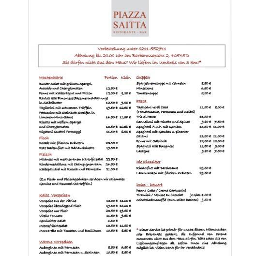 Speisekarte von Saitta restaurant, Düsseldorf, Barbarossa Platz 2