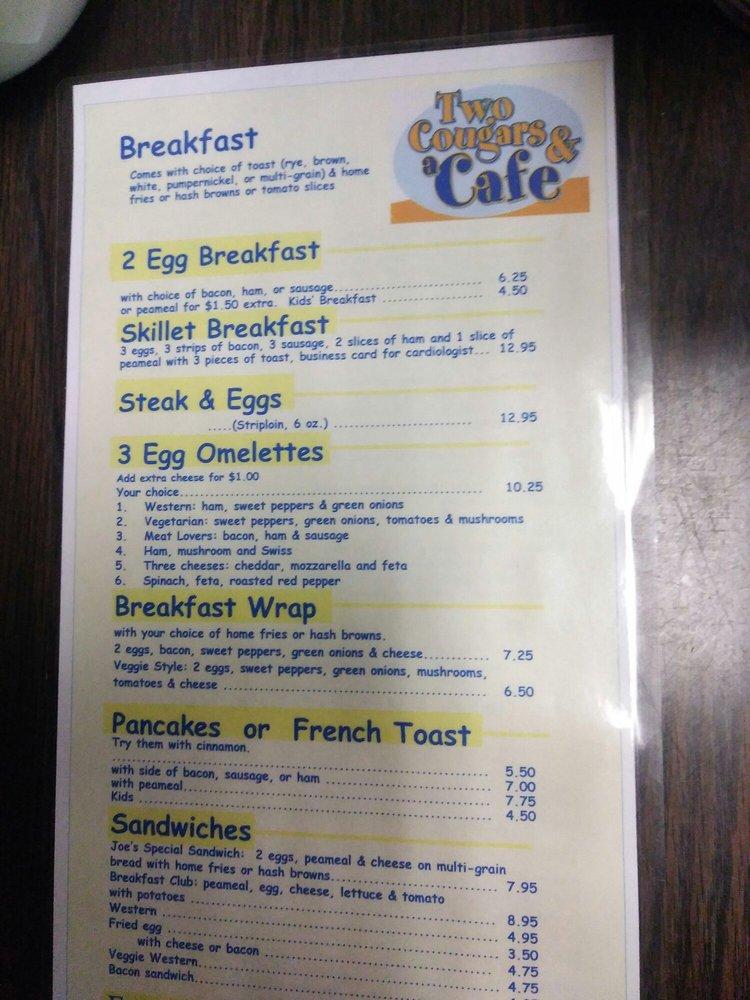 Menu at Two Cougars & A Cafe, Hamilton
