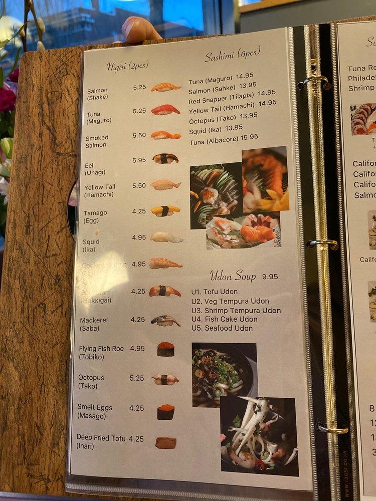 Menu at Asahi Sushi restaurant, Olympia