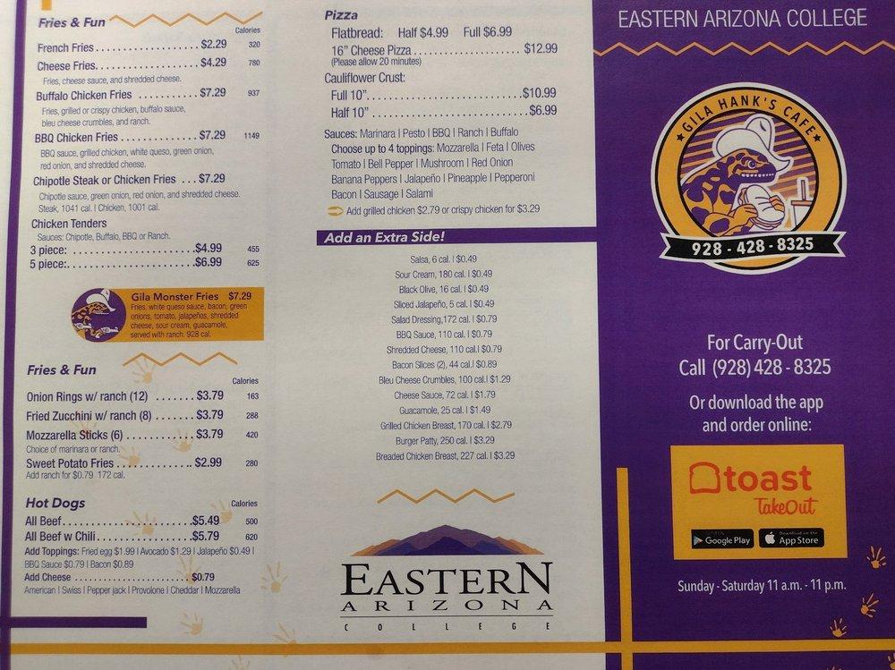 Menu at EAC Gila Hank's Cafe, Thatcher