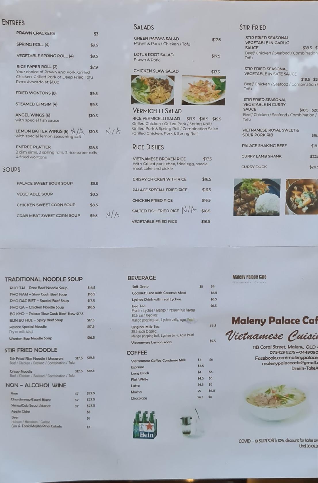 Menu at Maleny Palace Cafe, Maleny