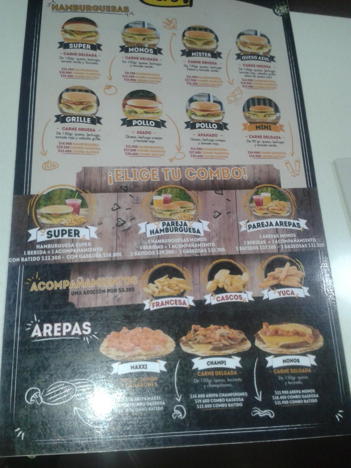 Menu at Monos Pereira restaurant, Pereira