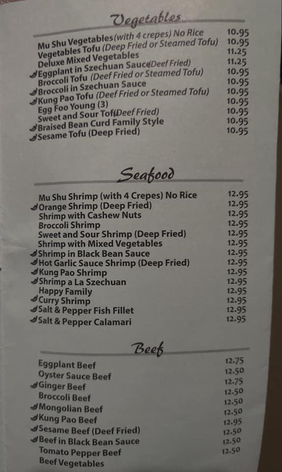 Menu at Sunflower Chinese Restaurant, Mount Shasta