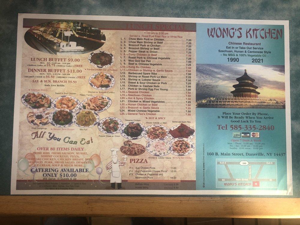 Menu at Wong's Kitchen restaurant, Dansville