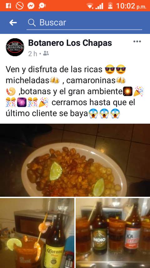 Carta del restaurante los chapas centro botanero, Chapulco