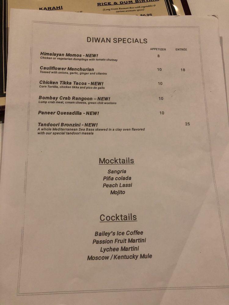 Menu at Diwan Indian Restaurant, Port Washington