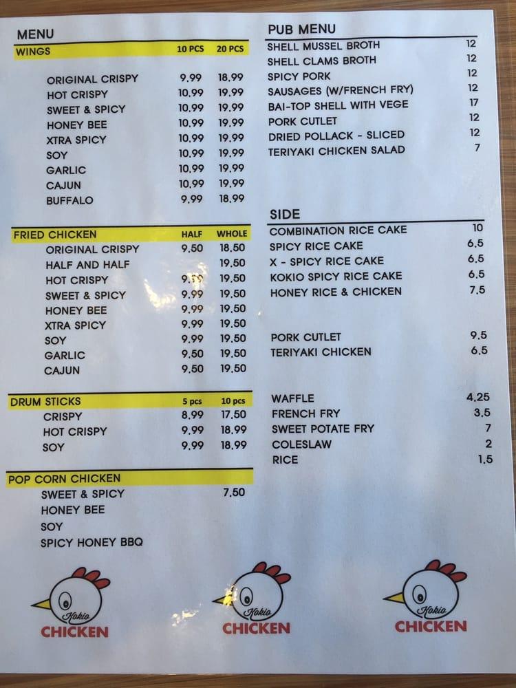 Menu at KOKIO CHICKEN-CERRITOS restaurant, Cerritos