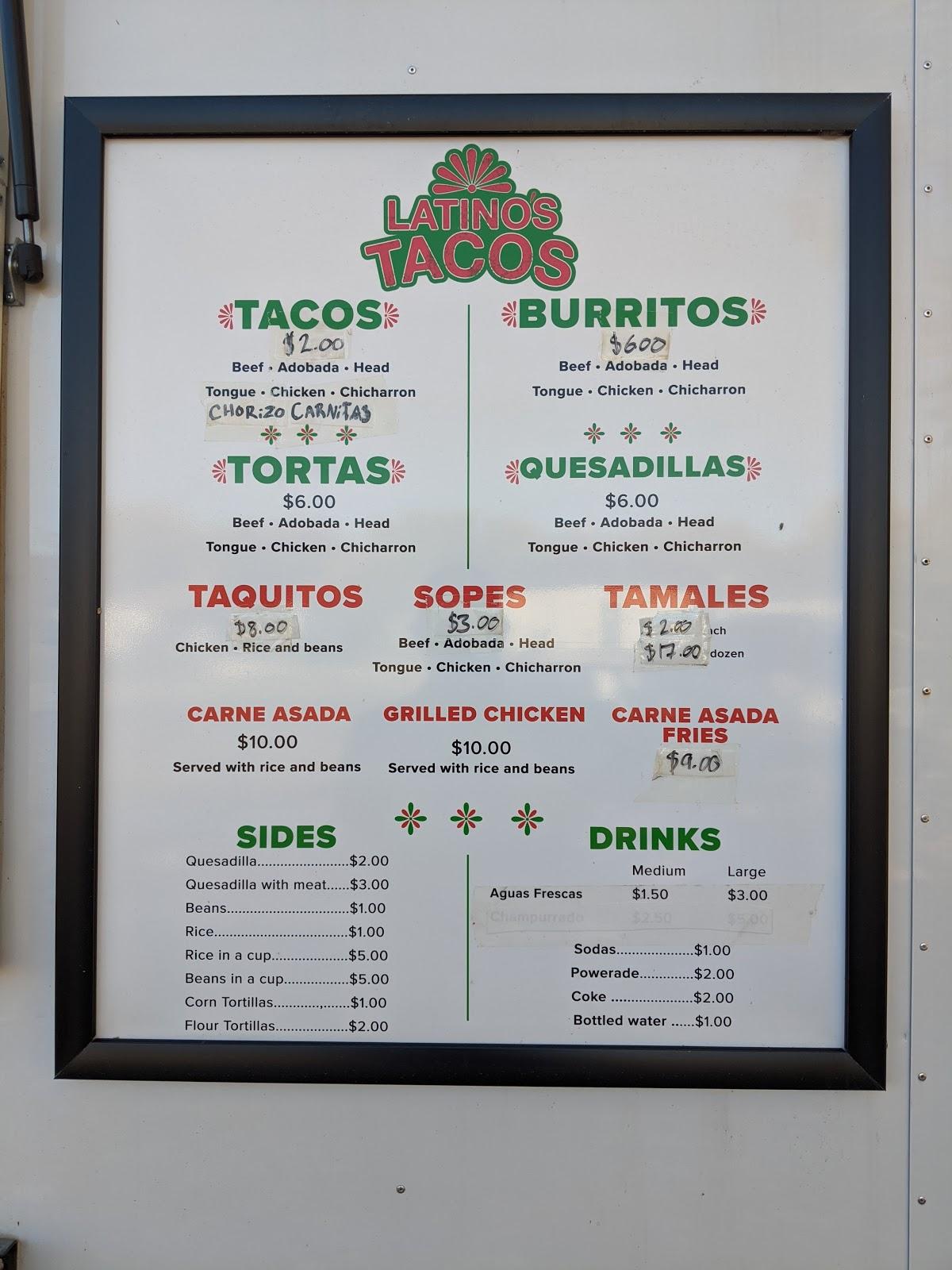 Menu at Latinos Tacos restaurant, Star