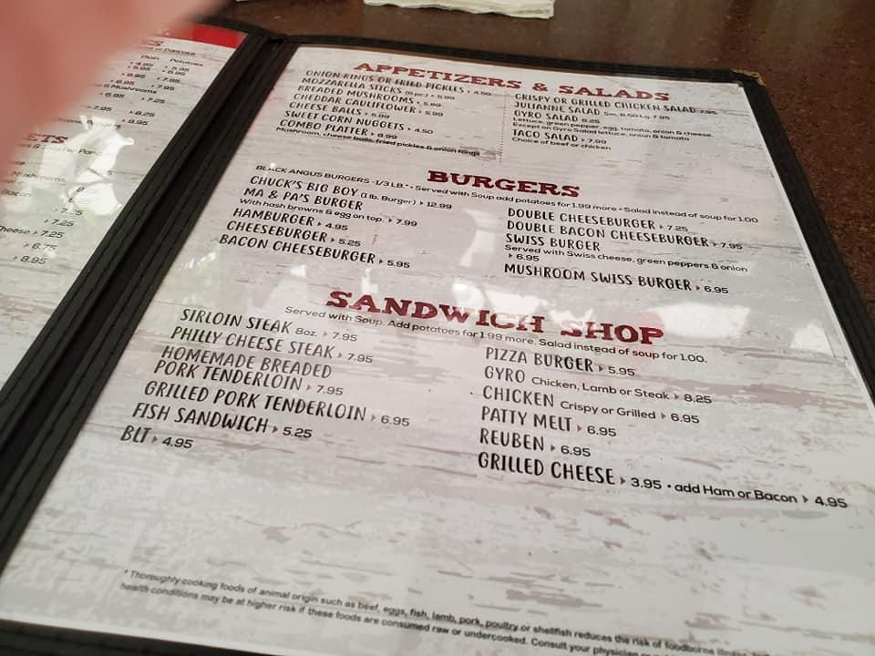 Menu at Ma & Pa's Diner restaurant, Oelwein