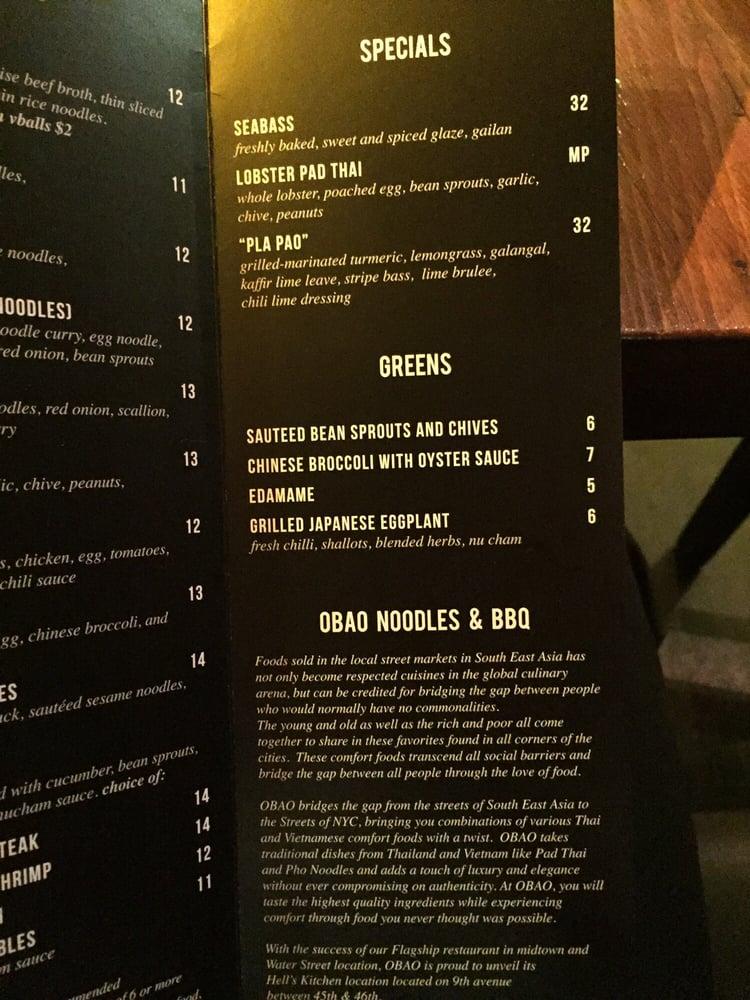 Menu at OBAO restaurant, West New York, 647 9th Ave