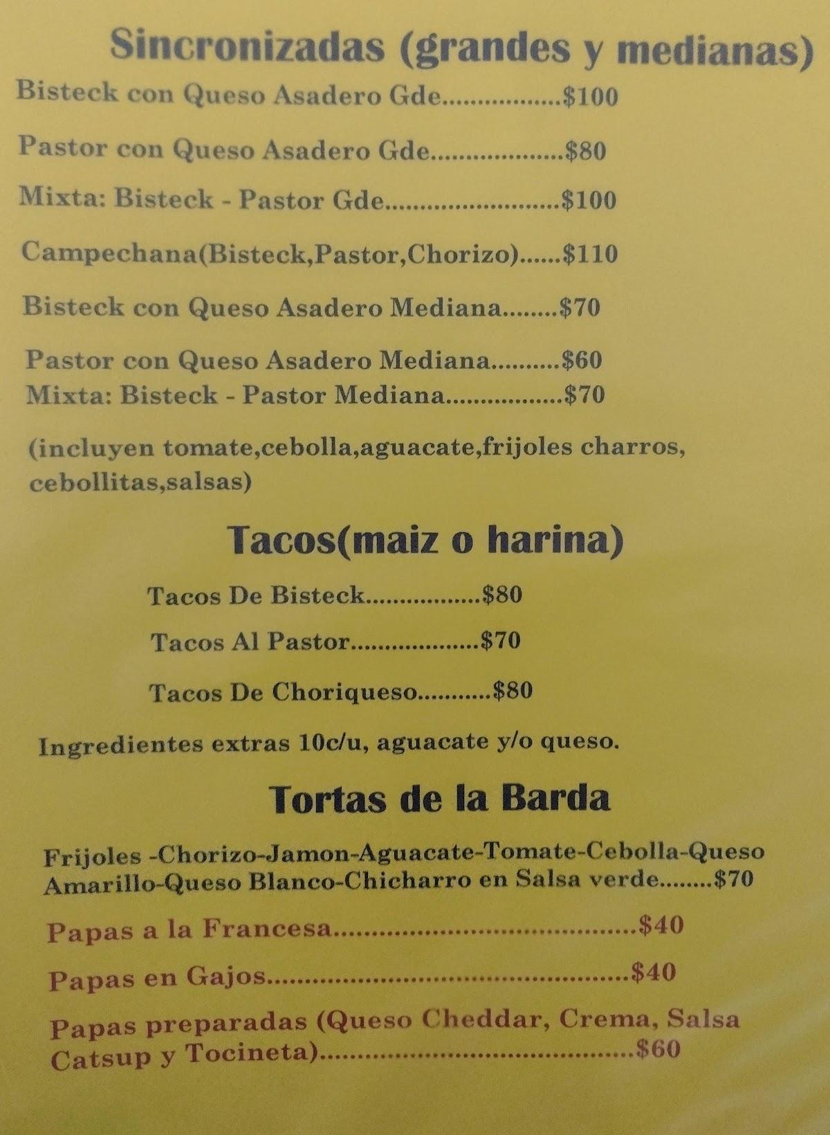 Menu at Tortas y Tacos Suprema restaurant, Reynosa