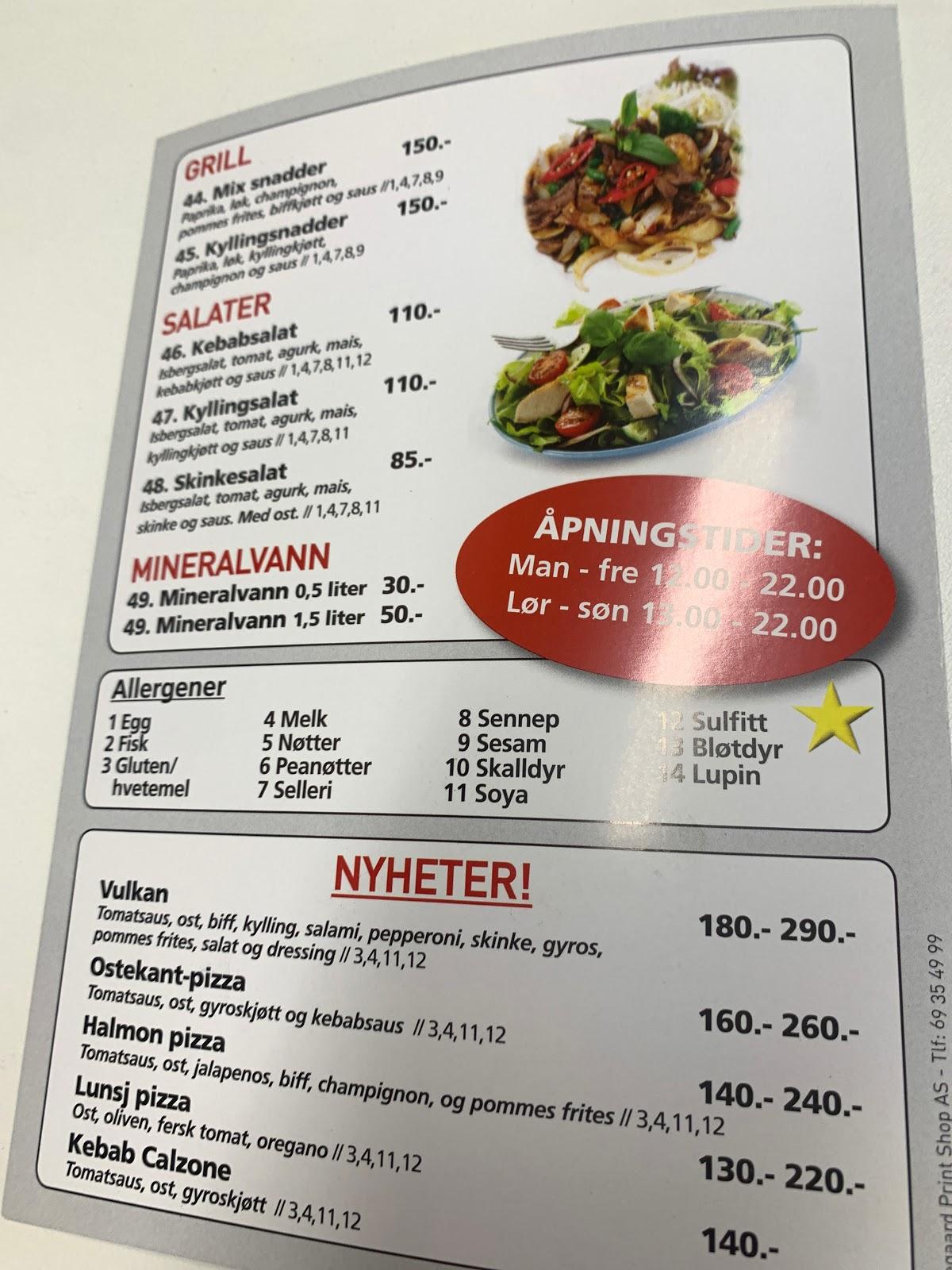 Carta del restaurante Vinus, Karlshus