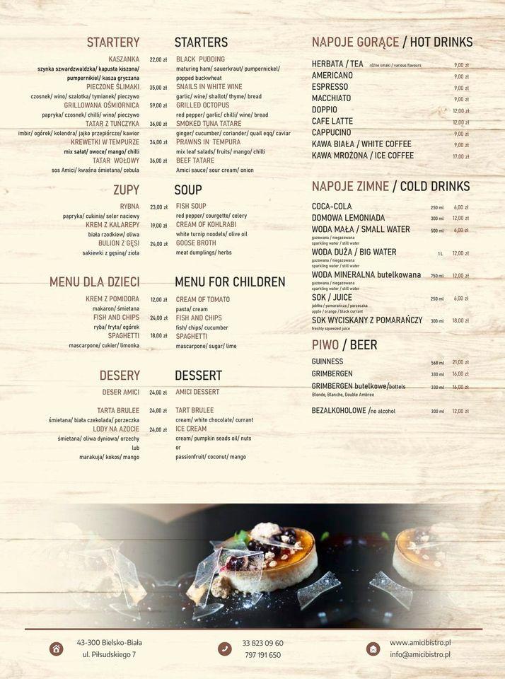 Menu at Amici Restaurant & Bistro, Bielsko-Biala