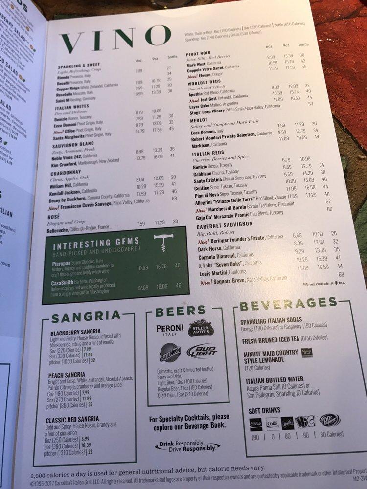 Menu at Carrabba's Italian Grill pub & bar, Oro Valley, N Oracle Rd
