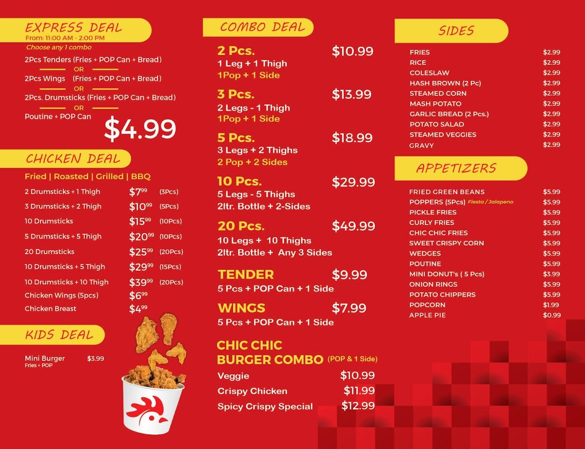 Menu at Chic Chic Chicken restaurant, Surrey
