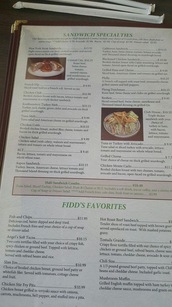 Menu at Fiddler's Restaurant, San Fernando