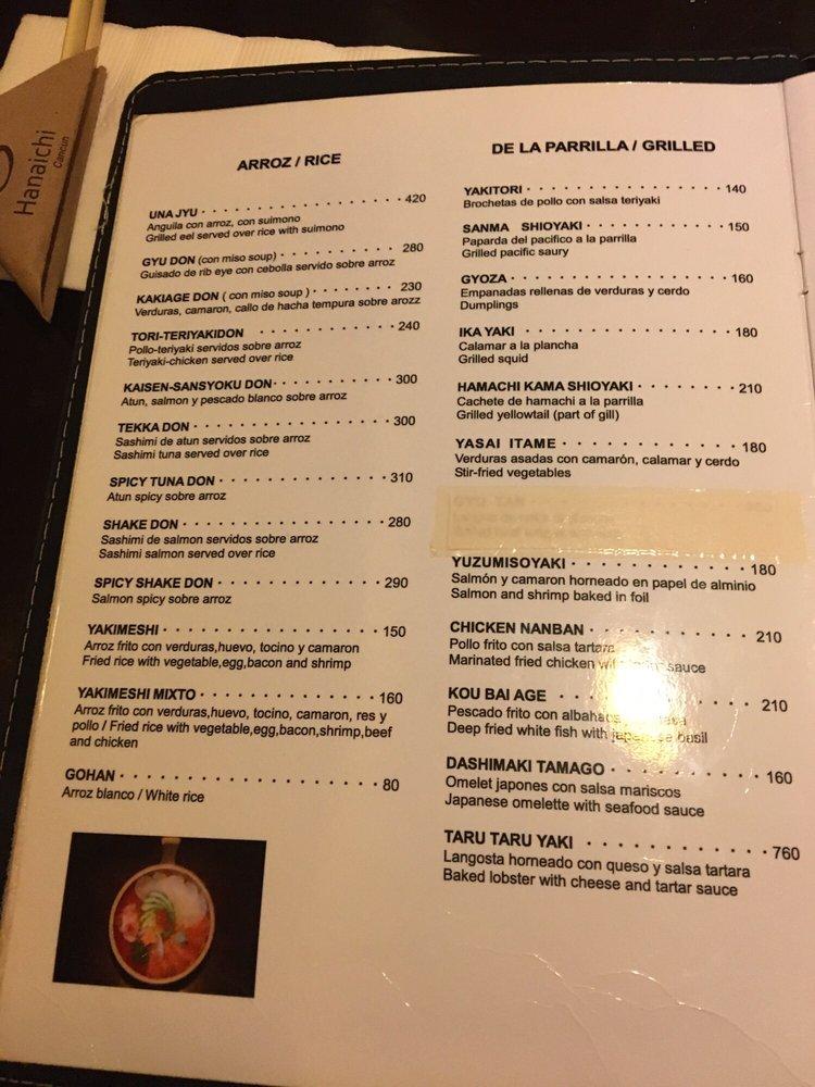 Menu at Hanaichi restaurant, Cancún, Blvd. Kukulcan Km.9-Local 1