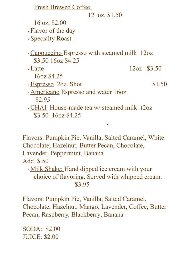 Menu at Kiln to Table cafe, Waynesburg