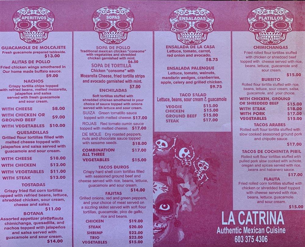 Menu at La Catrina Authentic Mexican Cuisine restaurant, Ashland