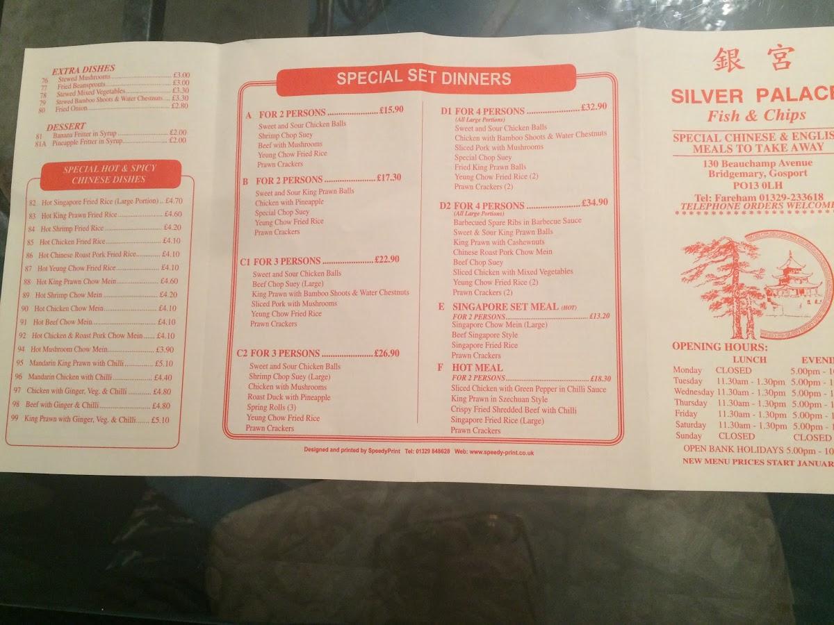 Menu at Silver Palace fast food, Gosport