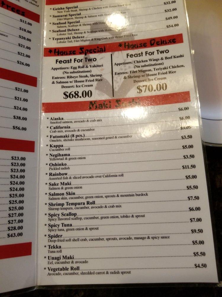 Menu at Tepanyaki Japanese Steakhouse & Sushi Bar, Clearfield