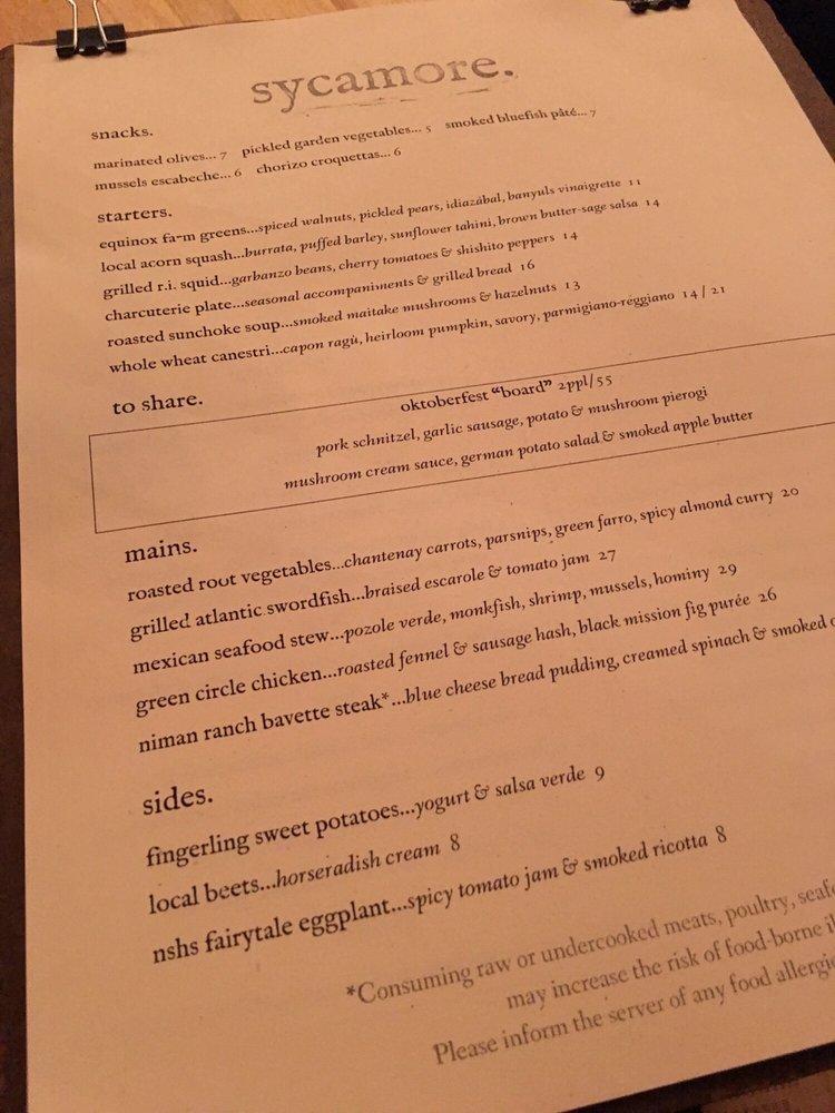 Menu at sycamore. pub & bar, Newton