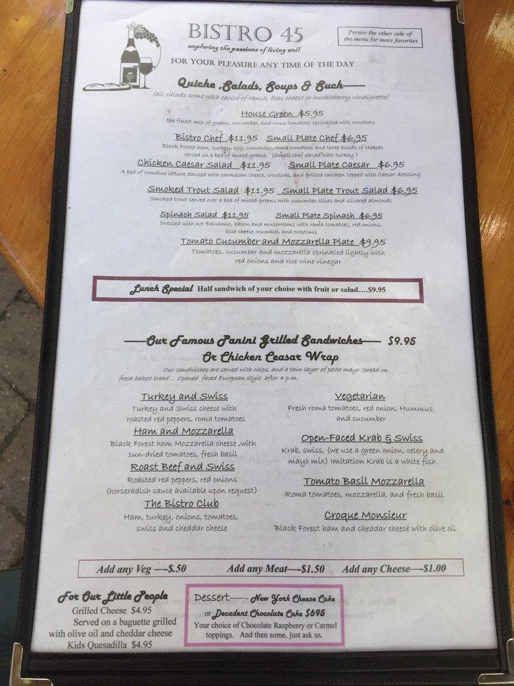 Menu at Bistro 45 cafe, McCall, N 3rd St