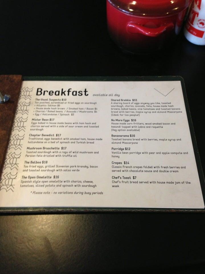 Menu at Chapter Too restaurant, Heathmont