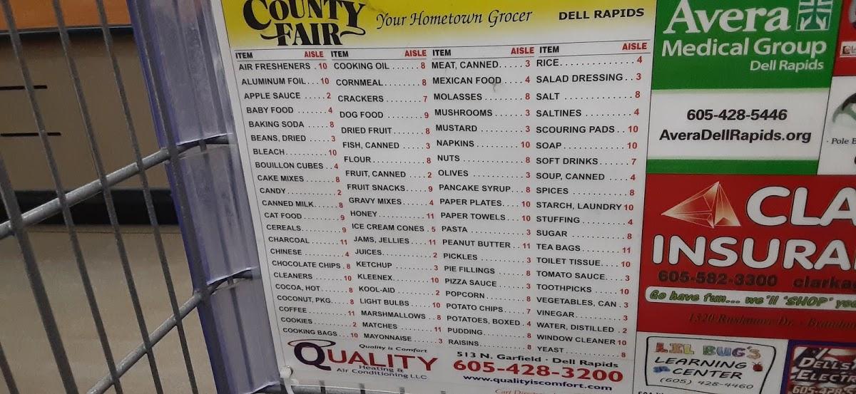 Menu at County Fair Food Store, Dell Rapids, N Hwy 77