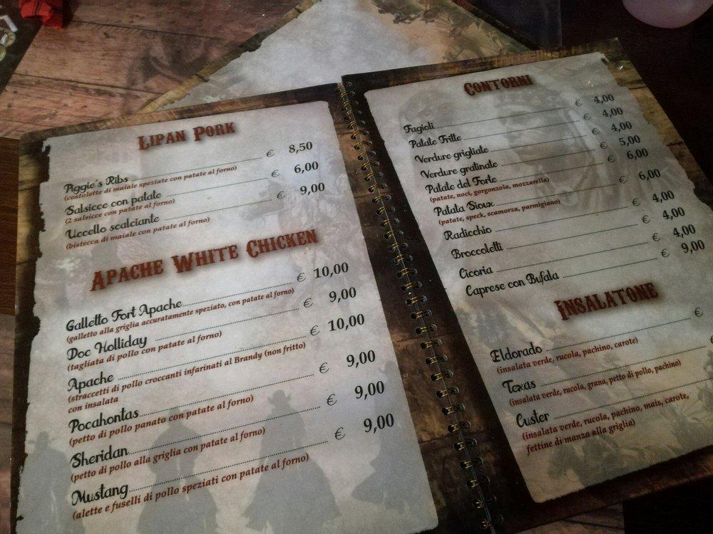 Menu at Fort Apache steakhouse, Rome, Via delle Capannelle