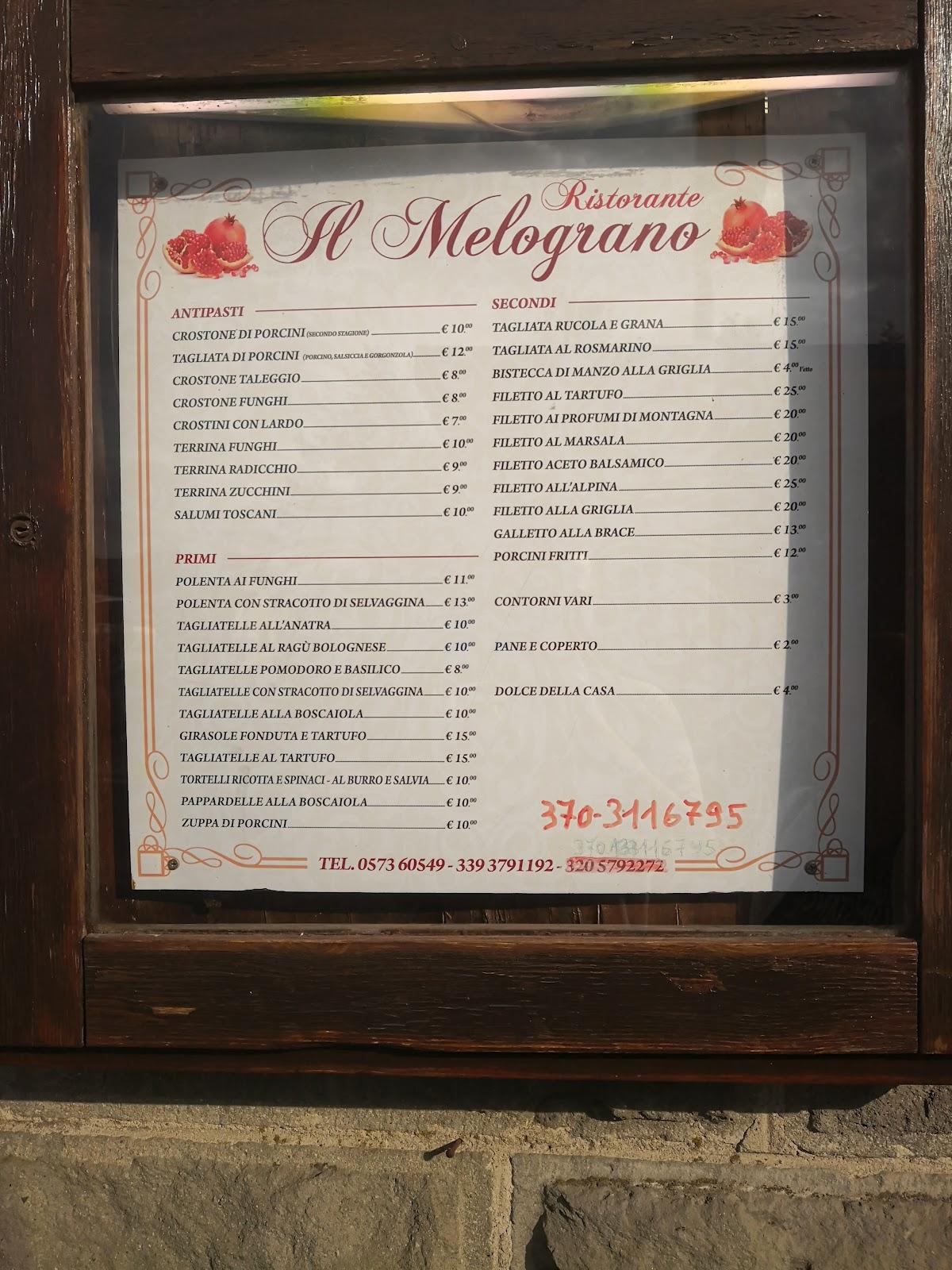 Menu da Il Melograno ristorante, Abetone